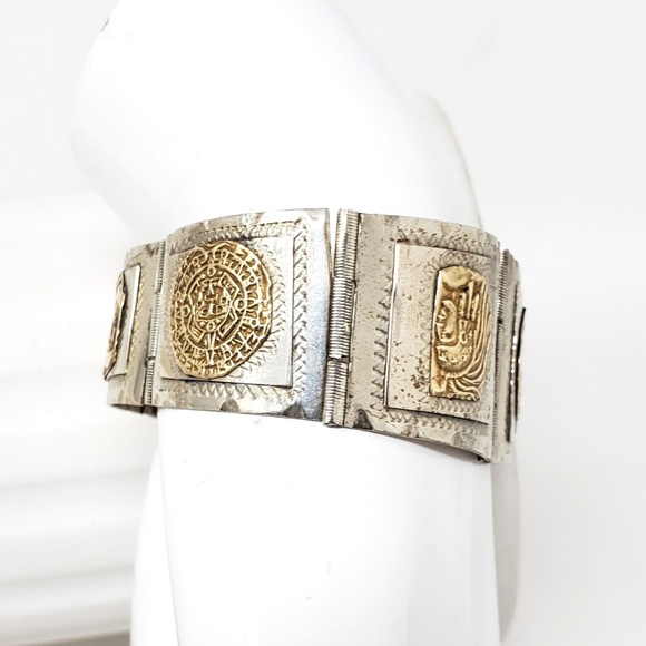 Antique | Jewelry | Vtg Sterling Silver Mexico Hinged Aztec Bracelet ...